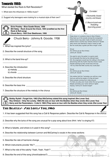 EDUQAS A Level Music Rock and Pop Worksheets | Teaching Resources