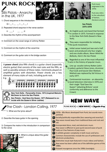 EDUQAS A Level Music Rock and Pop Worksheets | Teaching Resources