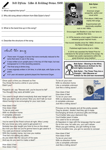 EDUQAS A Level Music Rock and Pop Worksheets | Teaching Resources