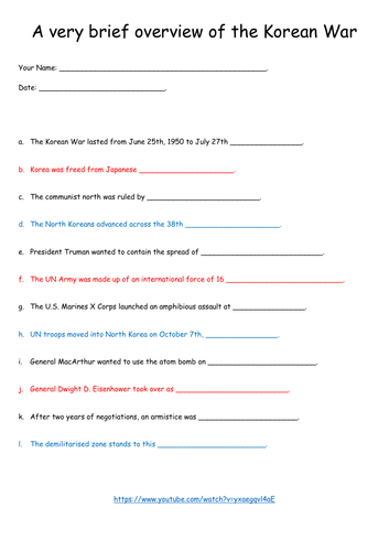 Overview of Korean War Video Questions | Teaching Resources
