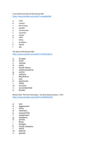 Overview of Korean War Video Questions | Teaching Resources