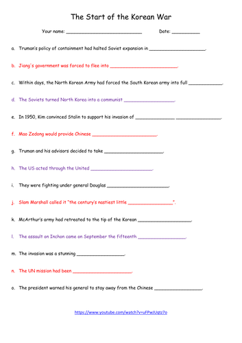 Start of the Korean War Video Questions | Teaching Resources
