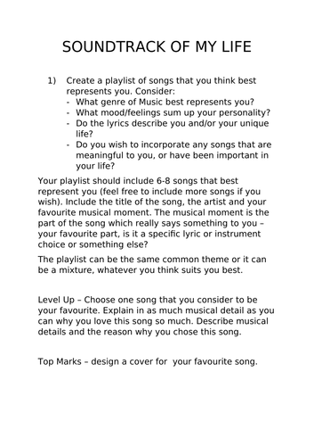 Musical self portrait. Cover lesson or Home Learning | Teaching Resources