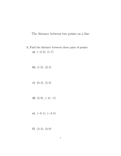 The distance between two points on a line worksheet (with solutions ...