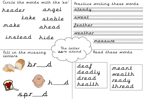 Phonics worksheet- ea (e sound) | Teaching Resources