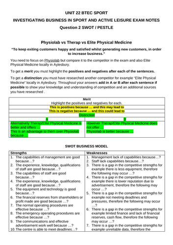 LEVEL 3 BTEC SPORT UNIT 22 INVESTIGATING BUSINESS IN THE SPORT AND ...