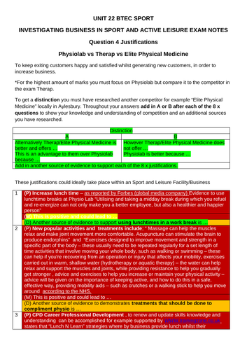 LEVEL 3 BTEC SPORT UNIT 22 INVESTIGATING BUSINESS IN THE SPORT AND ...