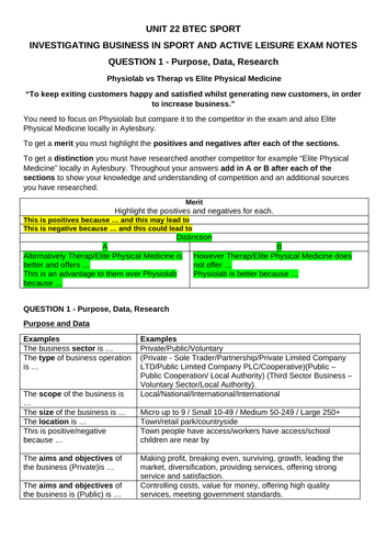 LEVEL 3 BTEC SPORT UNIT 22 INVESTIGATING BUSINESS IN THE SPORT AND ...