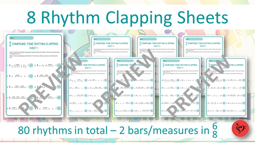 10 Compound Time 6/8 Rhythm Clapping Sheets | Teaching Resources