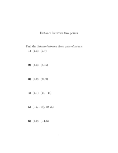 Distance between two points worksheet (with solutions) | Teaching Resources