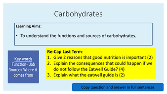 KS3 Carbohydrates Remote Learning | Teaching Resources