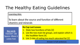 KS3 Healthy Eating Guidelines Remote Learning | Teaching Resources