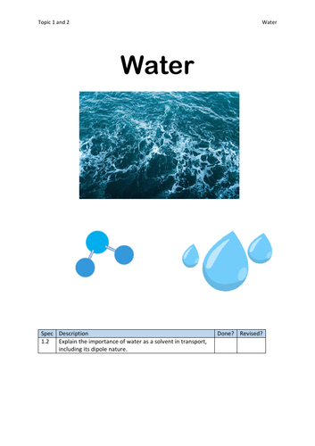 Water / Biomolecules - A Level Biology (4 Lessons with Resources ...