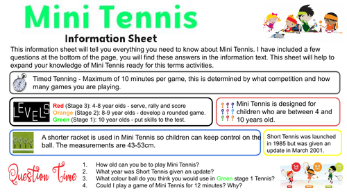 Mini Tennis Worksheet | Teaching Resources