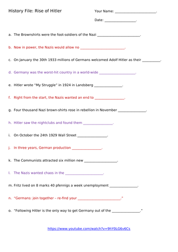 History File Nazi Germany 1: The Rise of Hitler Video Questions ...