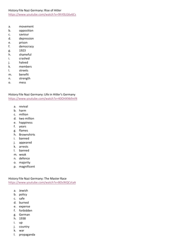 History File Nazi Germany 1: The Rise of Hitler Video Questions ...
