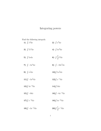 Integrating powers worksheet (with solutions) | Teaching Resources