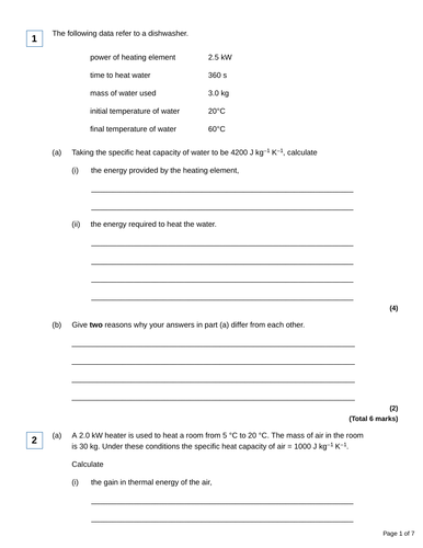 Thermal Physics (A Level AQA) Independent Study Assignment | Teaching ...