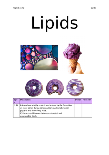 Lipids / Biomolecules - A Level Biology (4 Lessons with Resources ...