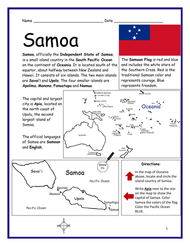 SAMOA - Introductory Geography Worksheet | Teaching Resources