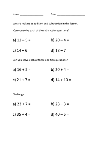 Mathematics: Addition & Subtraction Worksheets (KS1) | Teaching Resources
