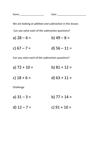 Mathematics: Addition & Subtraction Worksheets (KS1) | Teaching Resources