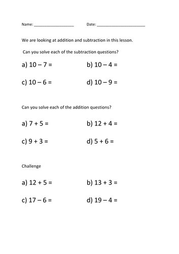 Mathematics: Addition & Subtraction Worksheets (KS1) | Teaching Resources