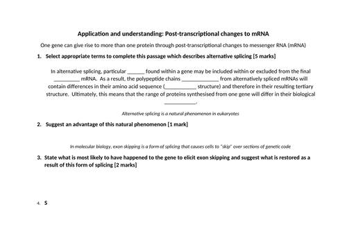RNA splicing (Edexcel A-level Biology B) | Teaching Resources