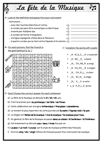 KS3 French- La fête de la Musique | Teaching Resources