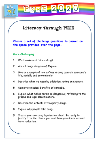 PSHE Workbook : Drugs | Teaching Resources