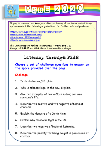 PSHE Workbook : Drugs | Teaching Resources