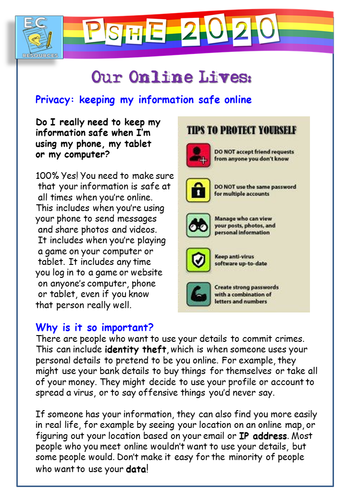 PSHE Workbook : Online Safety | Teaching Resources