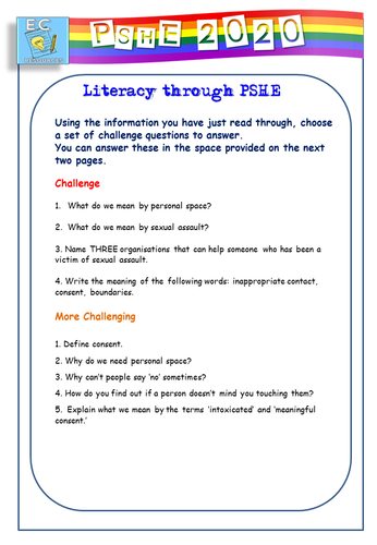 PSHE Workbook : Consent + Boundaries | Teaching Resources