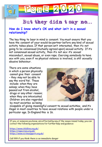 PSHE Workbook : Consent + Boundaries | Teaching Resources