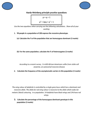 Hardy-Weinberg equation (Edexcel A-level Biology B) | Teaching Resources