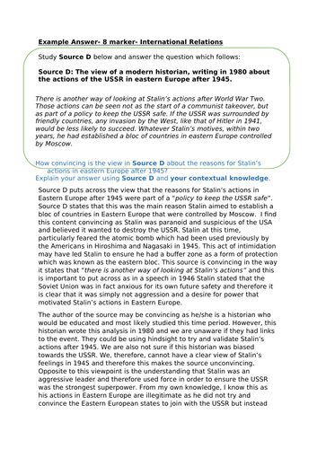 CCEA GCSE History Unit 2- International Relations sourcework model ...