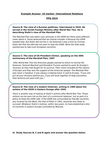 CCEA GCSE History Unit 2- International Relations sourcework model ...