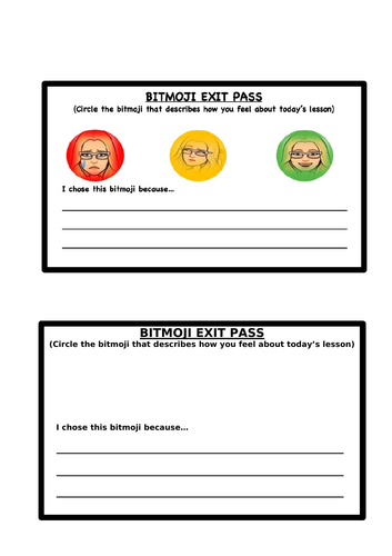 Bitmoji Exit Pass Teaching Resources