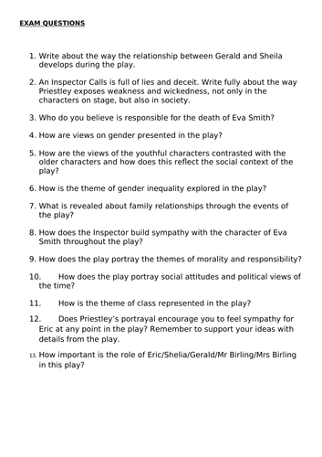 Past paper GCSE essay questions An Inspector Calls | Teaching Resources Past paper GCSE essay questions An Inspector Calls | Teaching Resources
