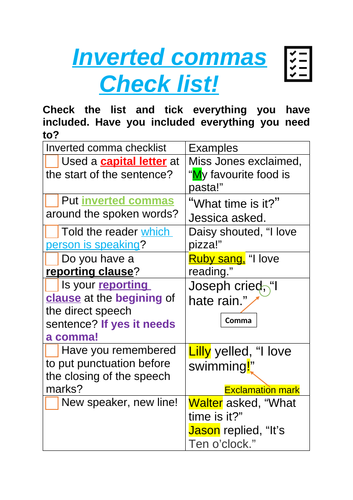 Inverted commas checklist | Teaching Resources Inverted commas checklist | Teaching Resources