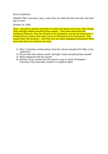 History sources- Christopher Columbus | Teaching Resources