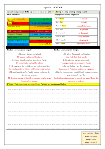 French present tense - school | Teaching Resources