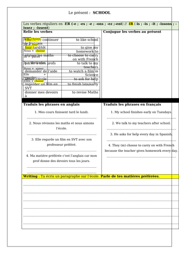 French present tense - school | Teaching Resources