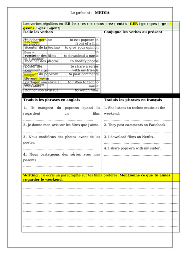 French present tense - media | Teaching Resources