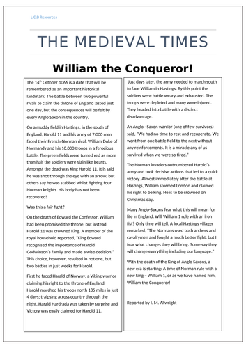 Model example News report for The Battle of Hastings | Teaching Resources