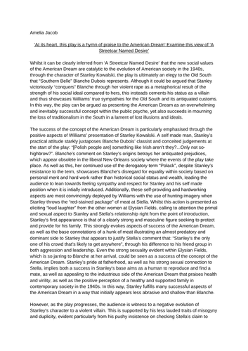 Example 'A Streetcar Named Desire' essay | Teaching Resources
