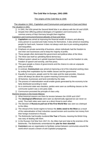Entire OCR Cold War History module notes | Teaching Resources