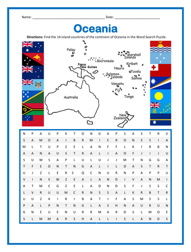 OCEANIA Word Search Puzzle with Map | Teaching Resources