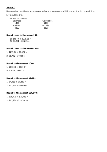 Add and Subtract Securing activities Y5 | Teaching Resources
