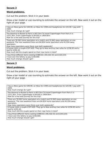 Add and Subtract Securing activities Y5 | Teaching Resources